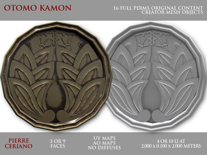 Second Life Marketplace - Otomo Kamon - 4 or 10 LI - 16 FULL PERM Meshes